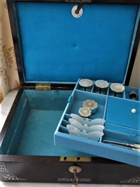 Mother of pearl coromandel sewing box - Rod Naylors Antique Restoration