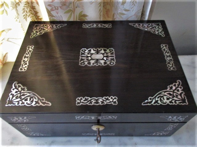 Mother of pearl coromandel sewing box - Rod Naylors Antique Restoration